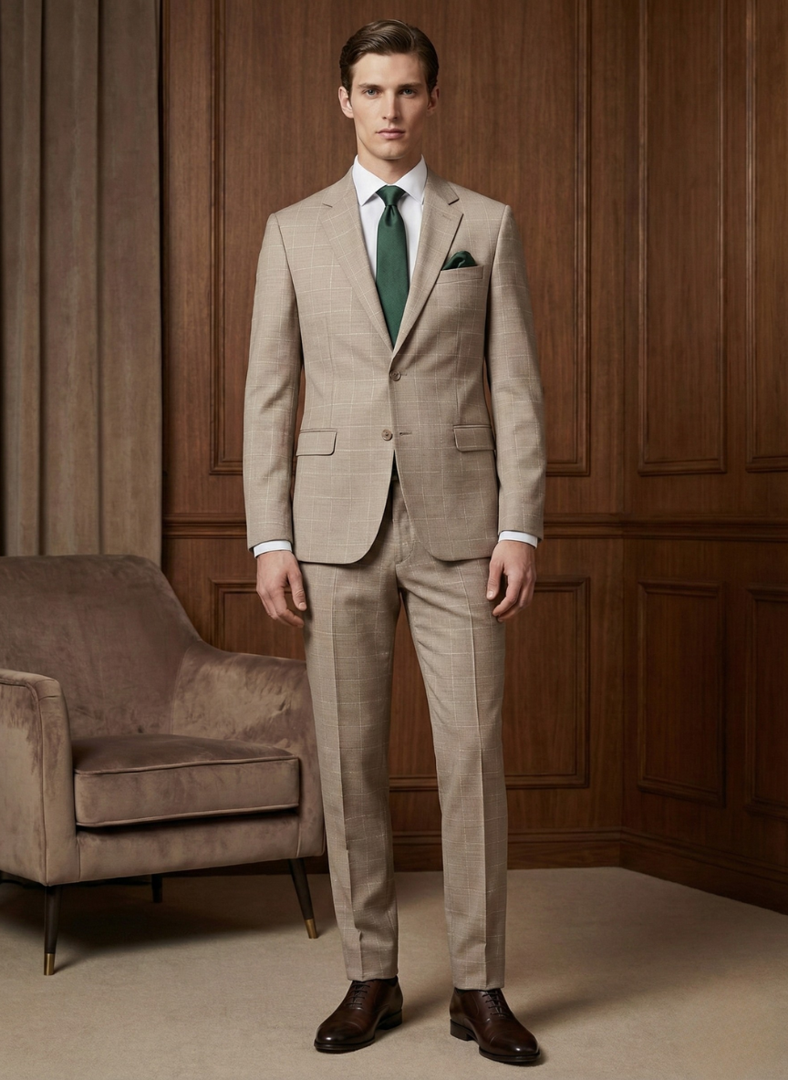 Sand Beige Windowpane Suit – ABR Custom Tailors